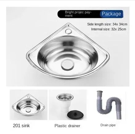 Настенная угловая раковина из нержавеющей стали, A