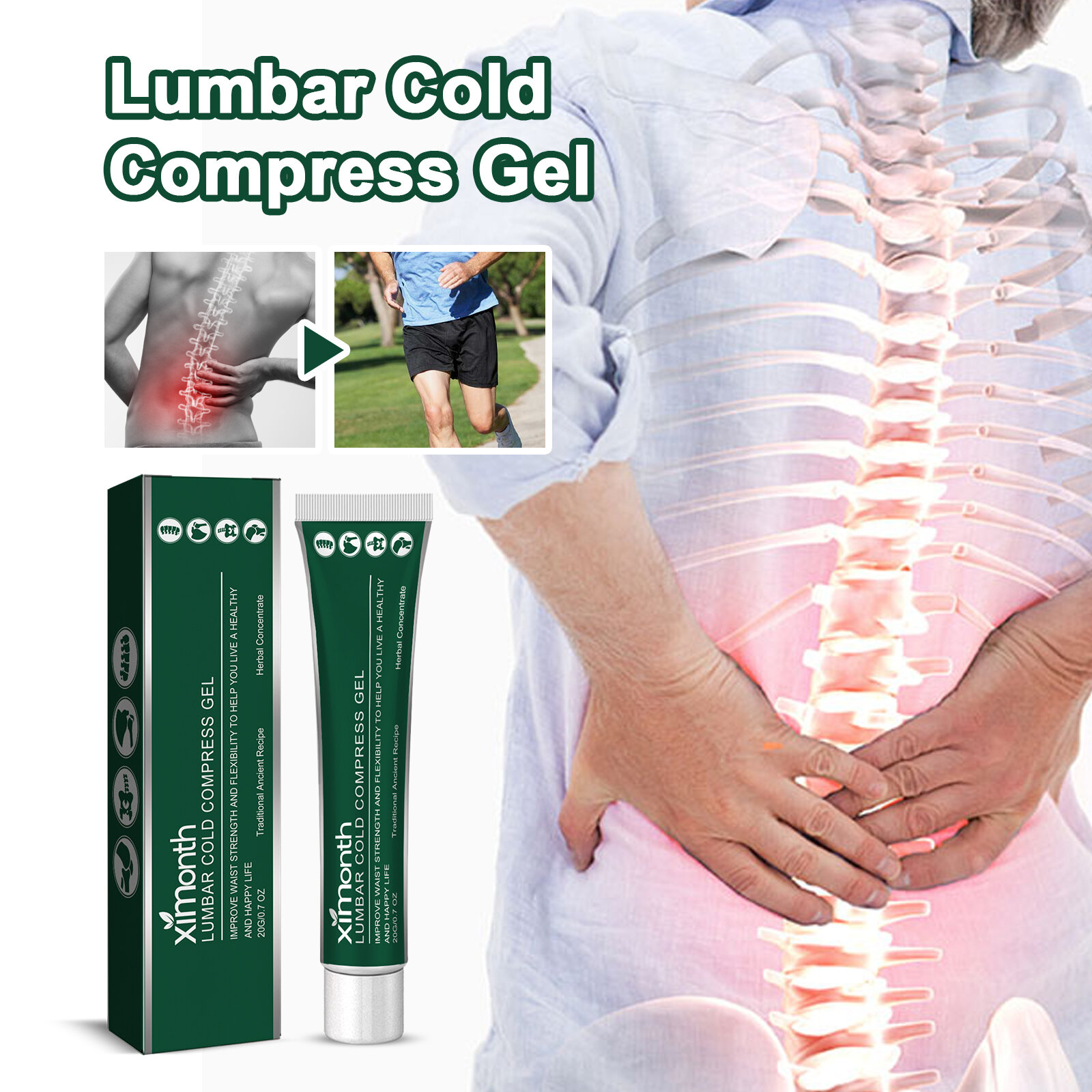 Гель для холодного компресса для поясницы снимает боль и дискомфорт в поясничных суставах, плечах и шее, гель для массажа тела