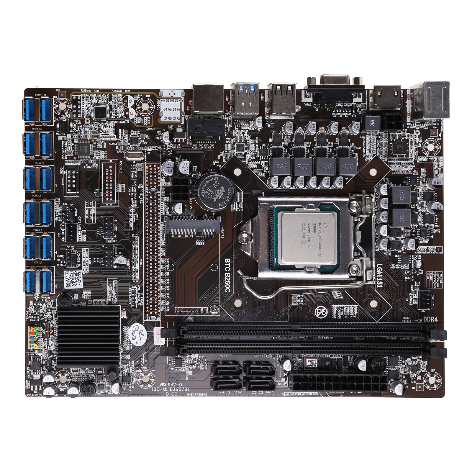 Материнская плата для майнинга B250C BTC с процессором w/G3900 + память 4G/8G DDR4 2133 МГц, 12 графических разъемов USB3.0 для PCIE, LGA 1151Pin Bo