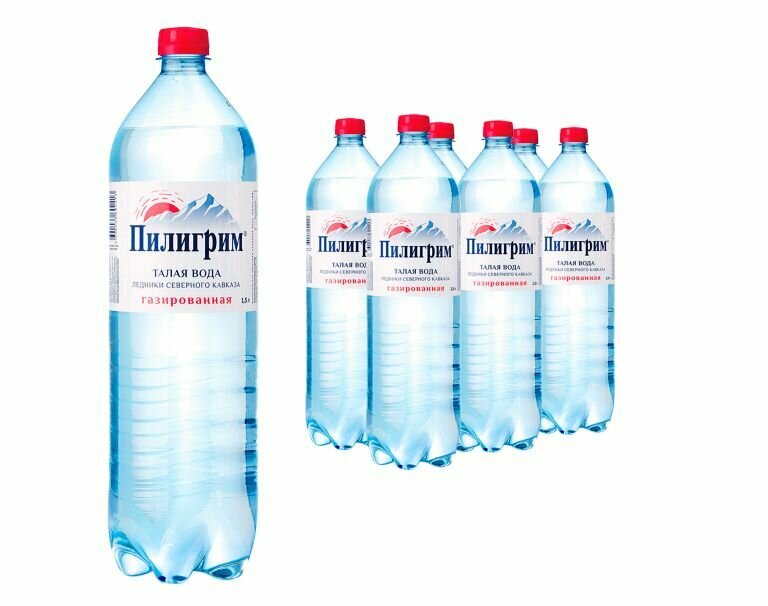 Вода минеральная питьевая Пилигрим 6 штук по 1,5 л, газированная, ПЭТ