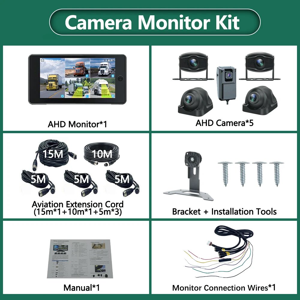5CH 10,1-дюймовый сенсорный экран BSD Автомобильный видеорегистратор BT MP5 1080P AHD Камера Монитор Комплект системы видеонаблюдения Реверсивный парковочный рекордер для грузовика/фургона/прицепа/пикапа Set No Card, 128 ГБ