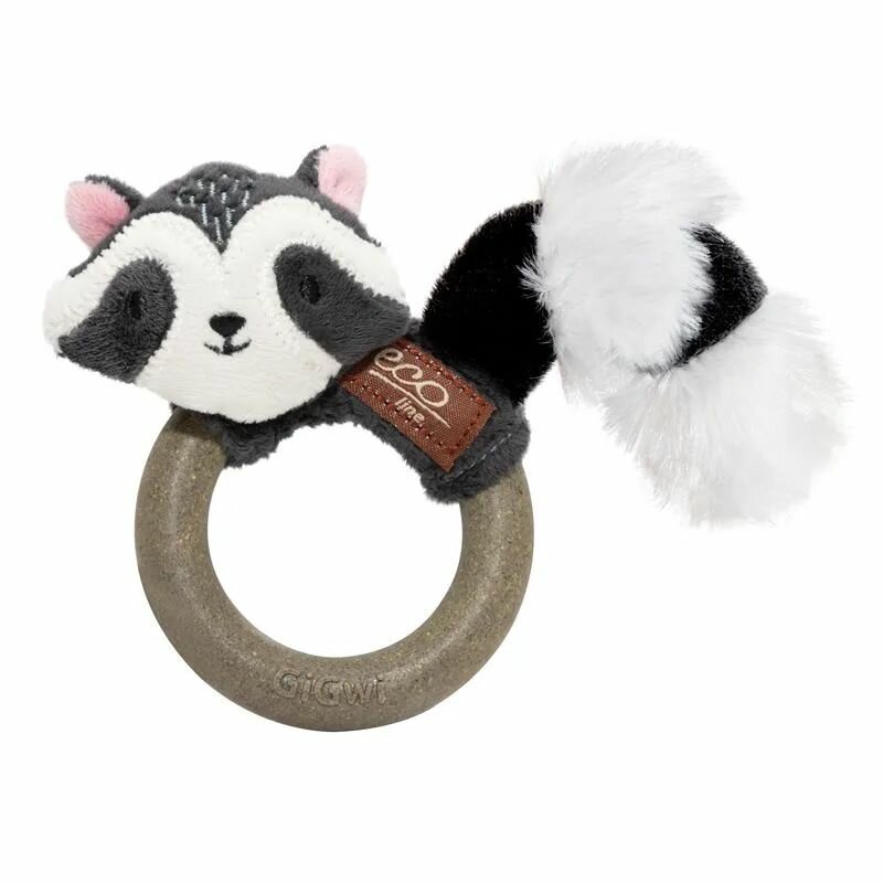 Игрушка GiGwi "Catch & Scratch Eco", для кошек, енот с кольцом, из мататаби, 11 см