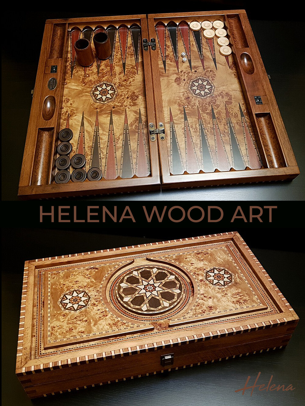 Нарды подарочные Helena Wood Art "Александрия" клен антик, 52 см, с баром для фишек