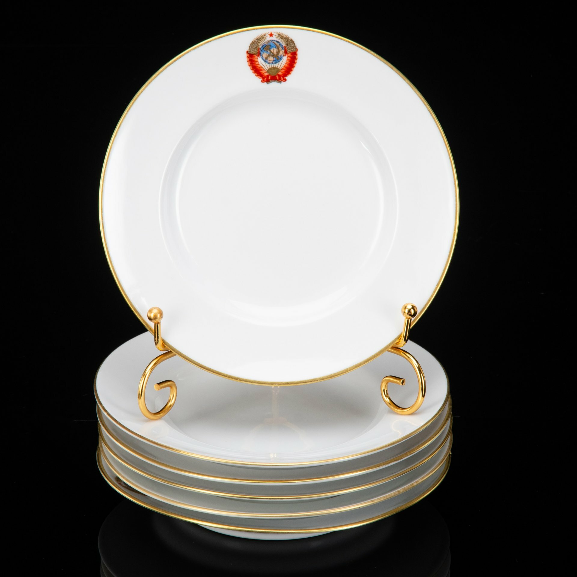 Набор пирожковых тарелок из Кремлевского сервиза с гербом СССР на 6 персон