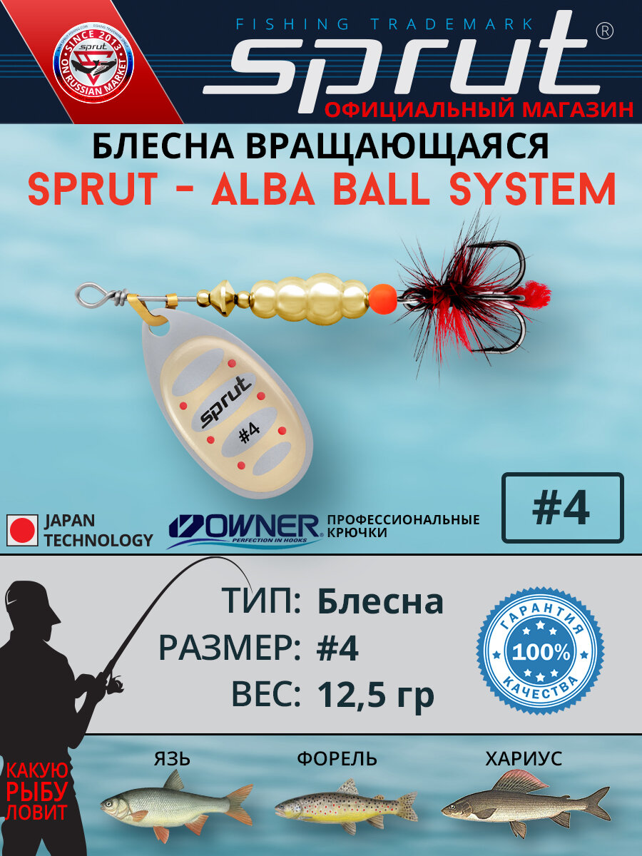 Блесна Вращающаяся Sprut Alba Ball System #4 (80mm/12,5g/PTG)