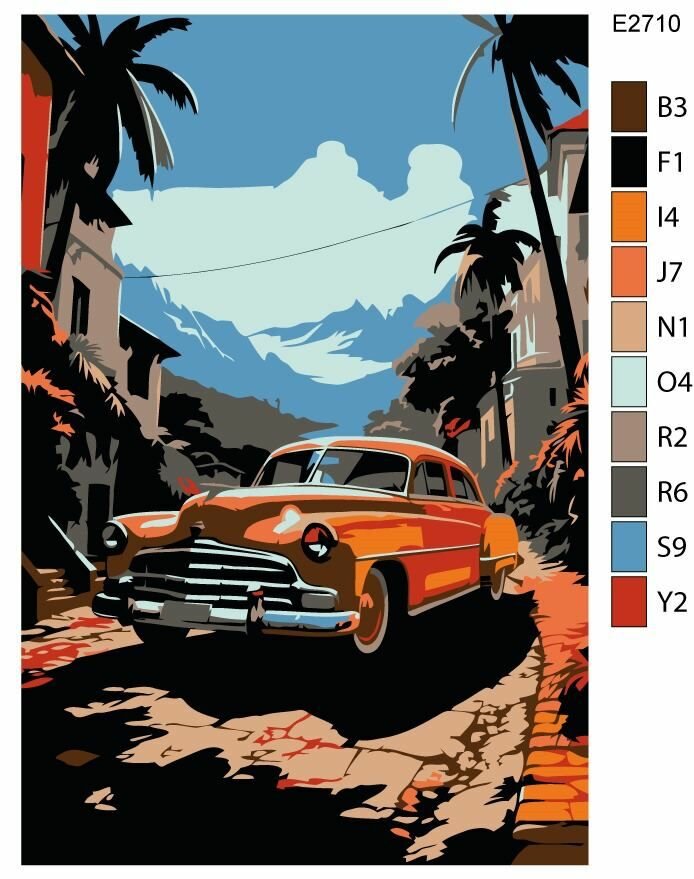 Детская картина по номерам E2710 "Ретро машина" 20x30