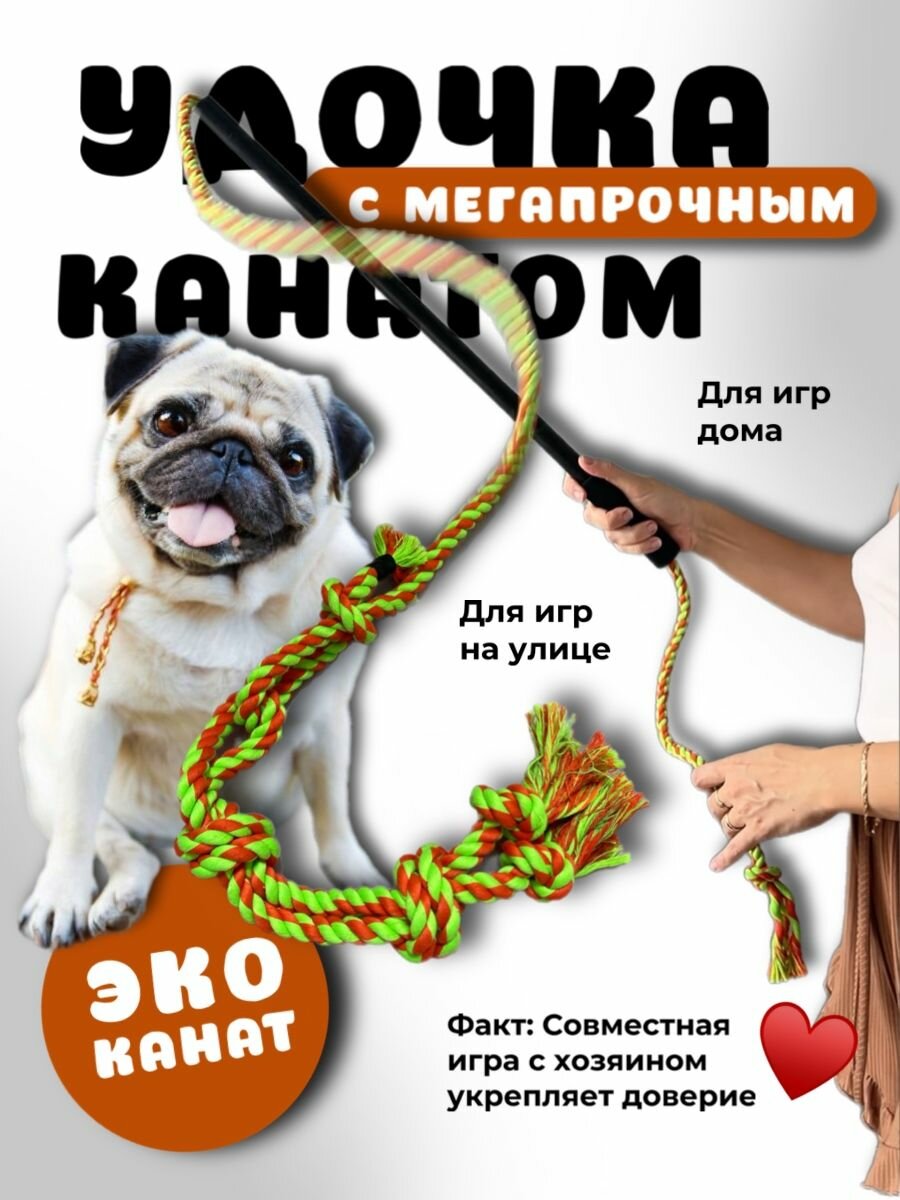 Игрушка для собак удочка дразнилка с канатом