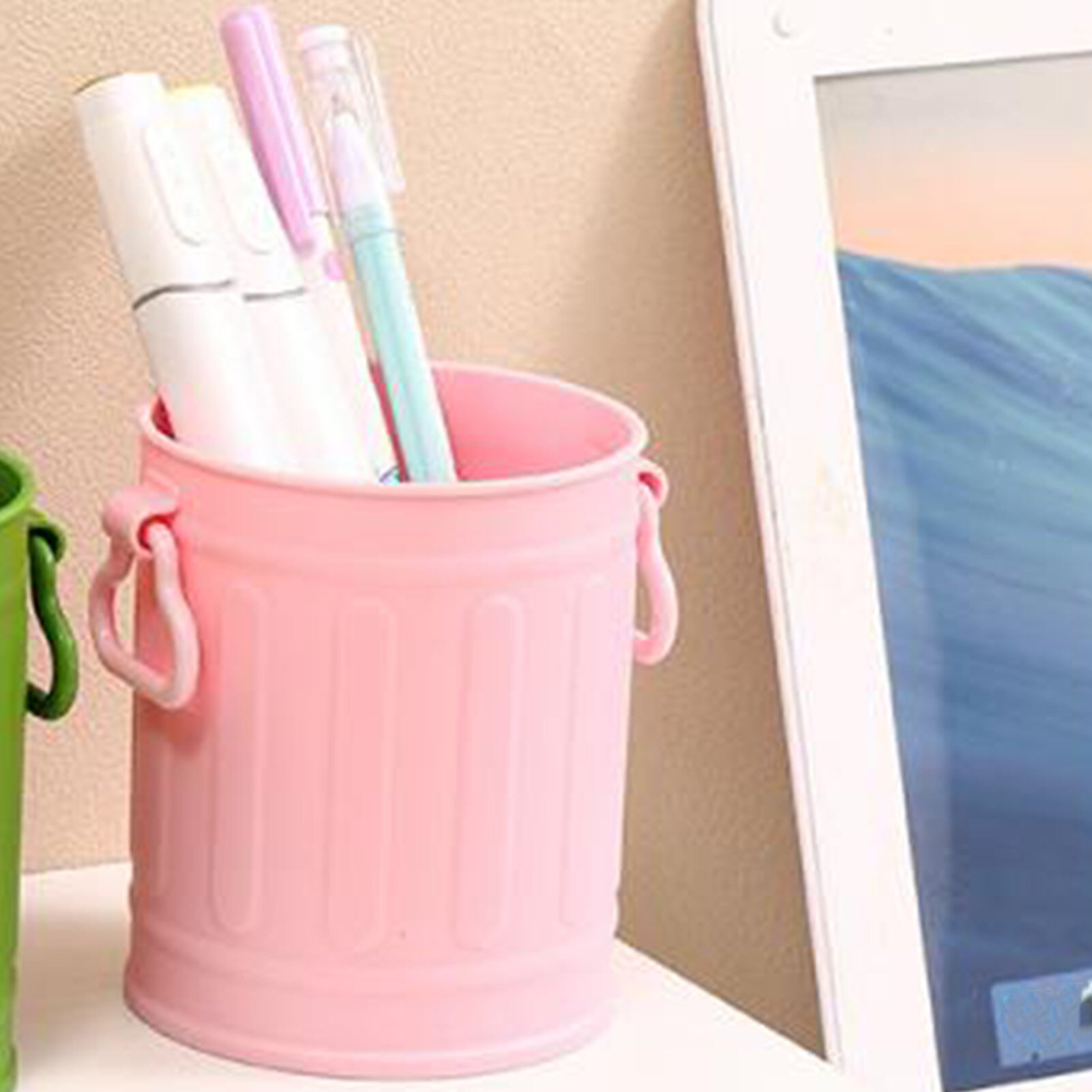 Ножница для ручек Пенал Пластиковый Органайзер для кистей для макияжа Контейнер для канцелярии с ручками для офиса школы дома Розовый 9.5x8cm 15.00g 1 шт.