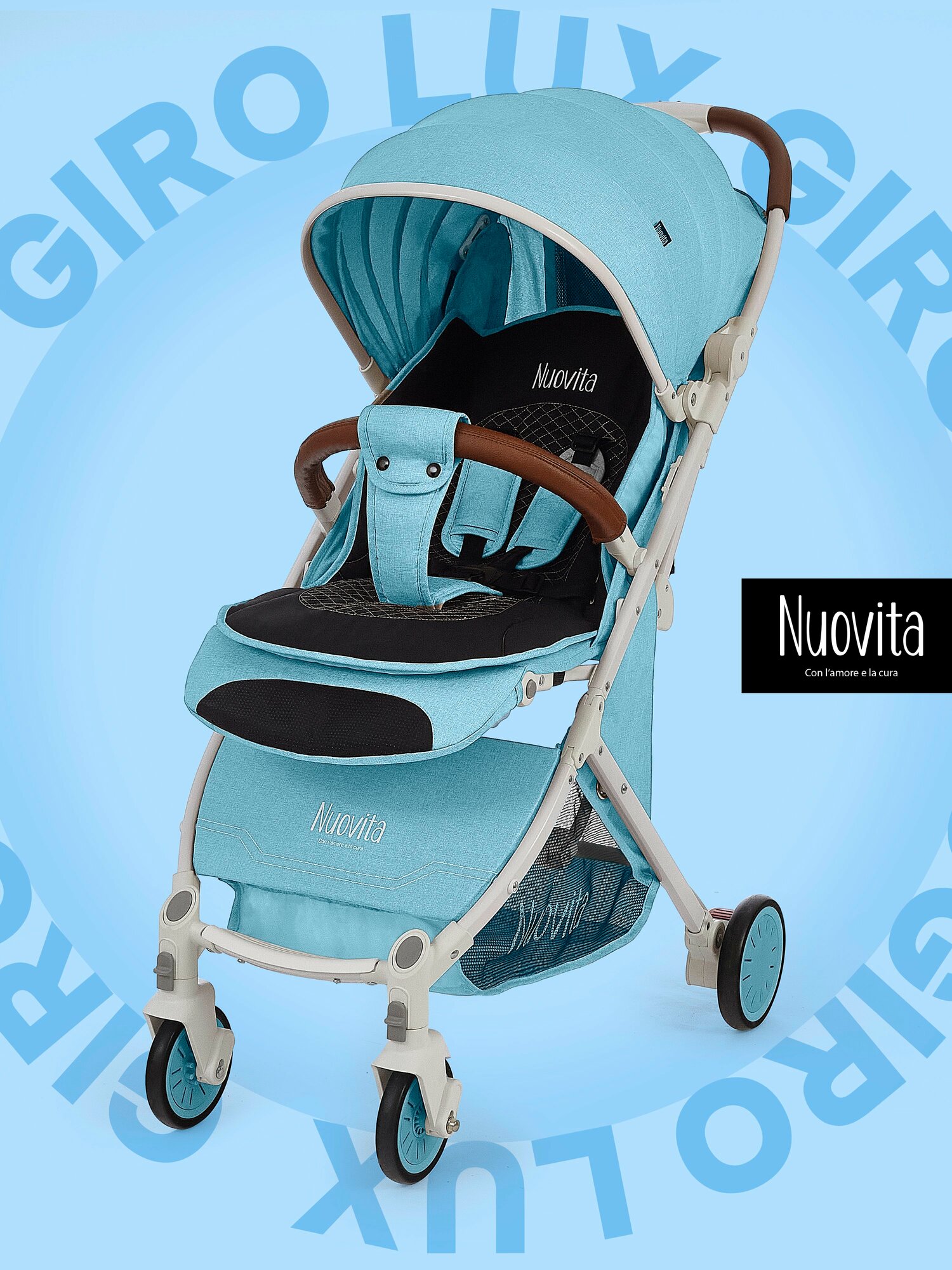 Коляска прогулочная детская Nuovita Giro Lux , складная, сумка-чехол в комплекте (Menta, Bianco / Мята, Белый)