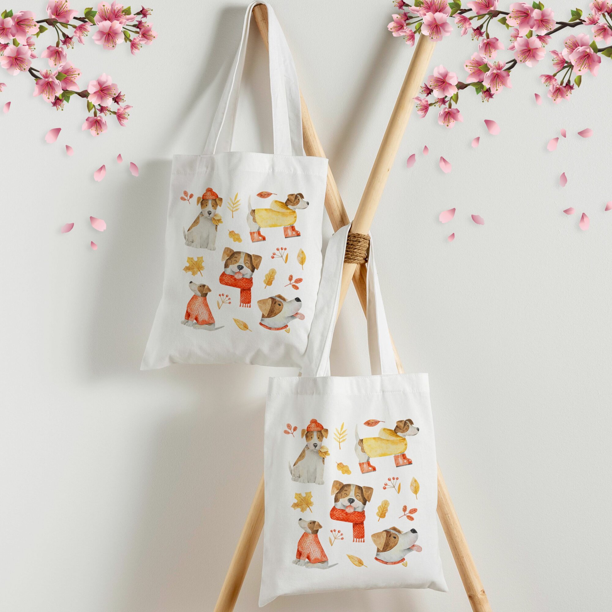 Комплект сумок шоппер Комплект набор два шоппера с принтом "Джек рассел", сумка шопер авоська холщовая сумка с рисунком в подарок, 2 шт.