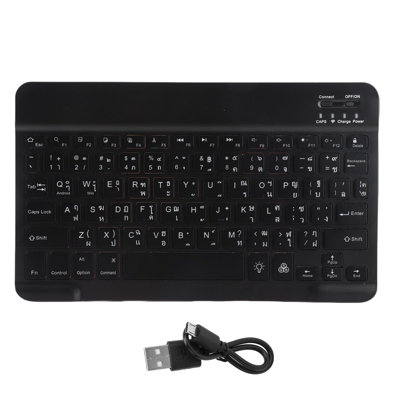 Wireless Bluetooth Keyboard 10in with RGB Backlight Square Keycap for Phone TabletBlack Thai