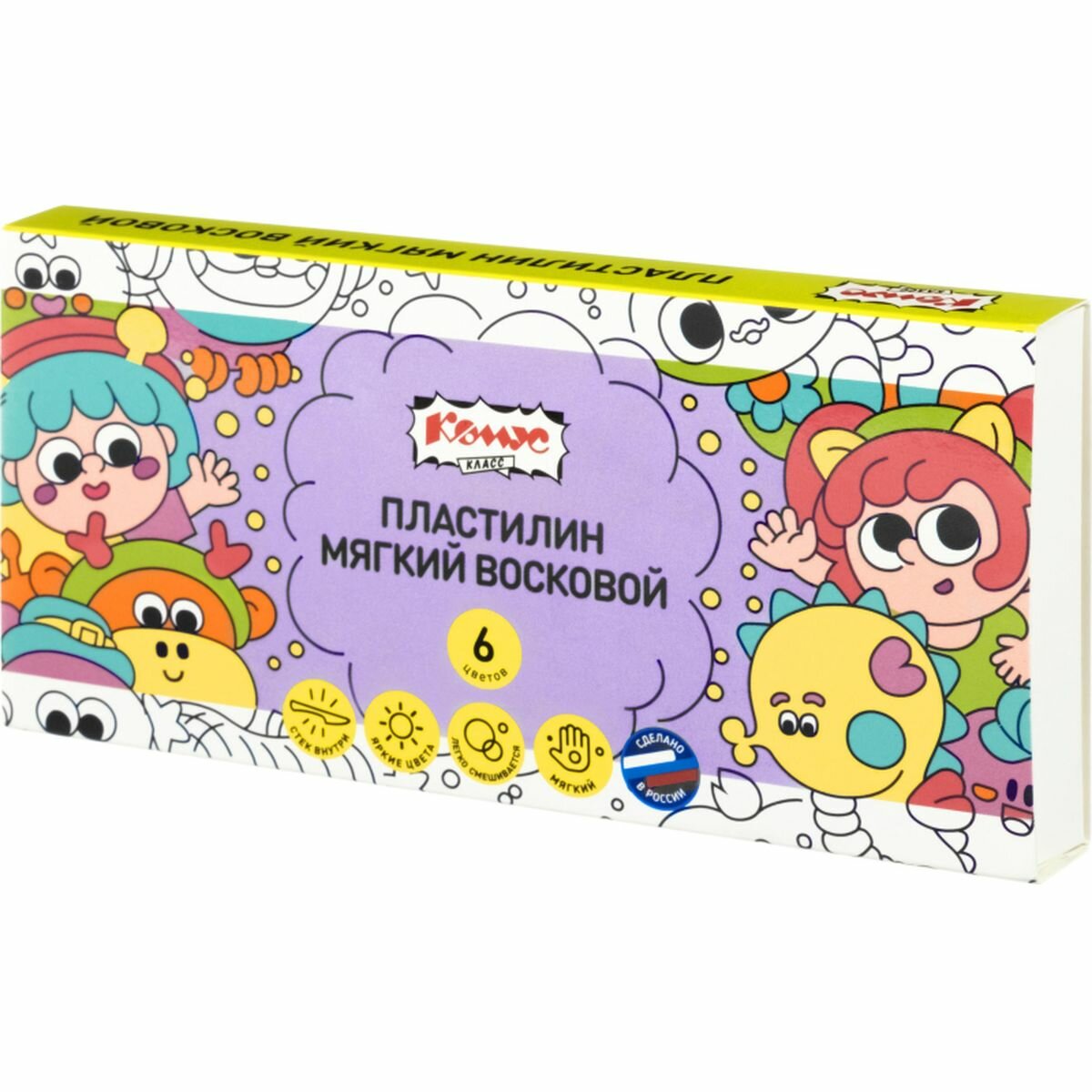 Пластилин восковой 6 цветов Комус Класс Миники, 90г, со стеком (1947474), 30 уп.