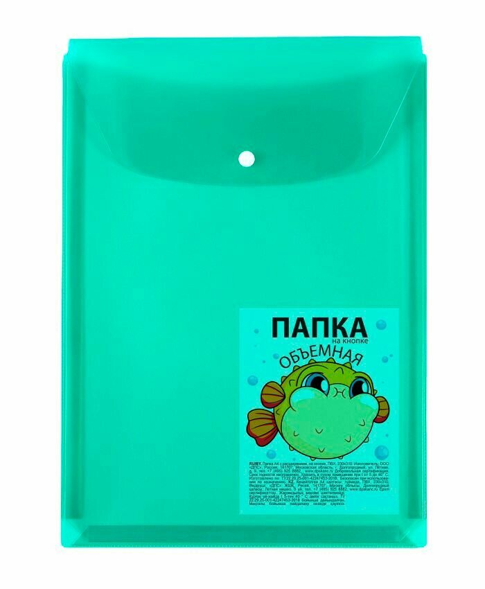 Папка-конверт на кнопке А4 DPSkanc "Бирюзовая" расширение 25мм, 250 листов, 230 х 310 мм