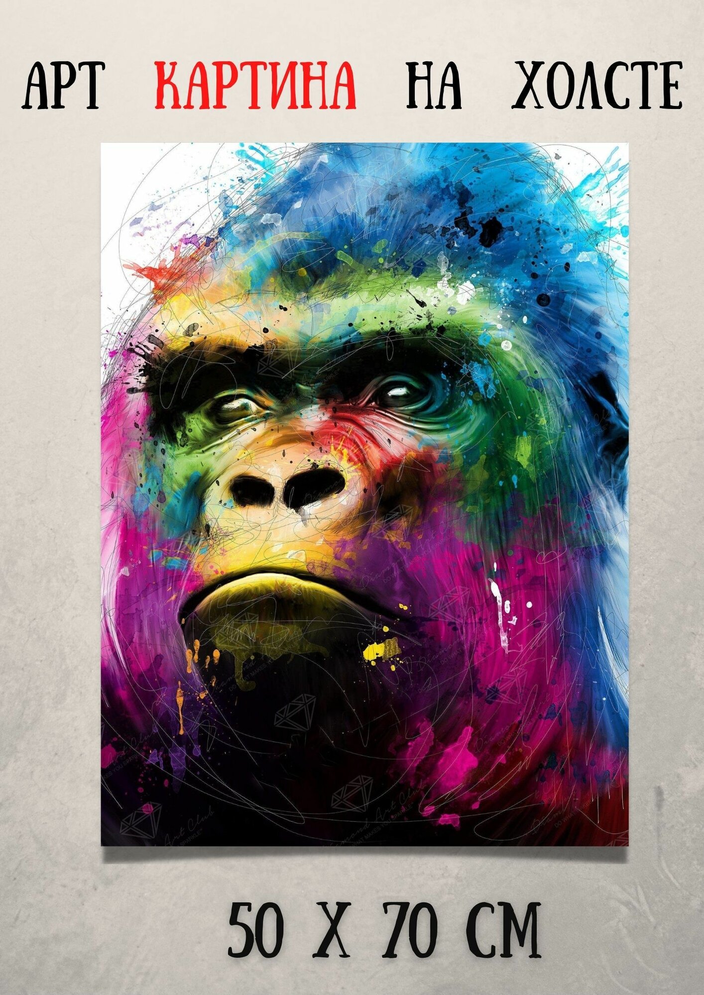 Картина арт Обезьяны макаки гориллы на холсте для интерьера