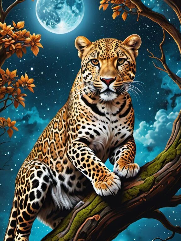 Картина алмазной мозаикой на подрамнике "леопард" круглые бриллианты 40х50см