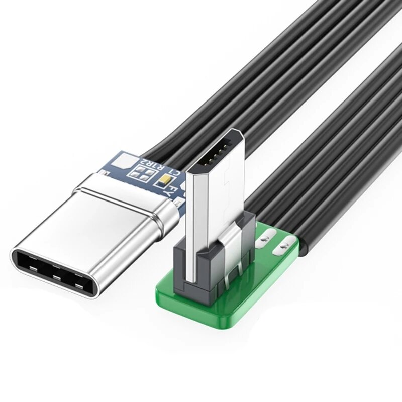Кабель USBC Тонкий ленточный кабель FPC USB TypeC под углом 90 градусов до кабеля MicroUSB для передачи данных и зарядки, left, 5cm
