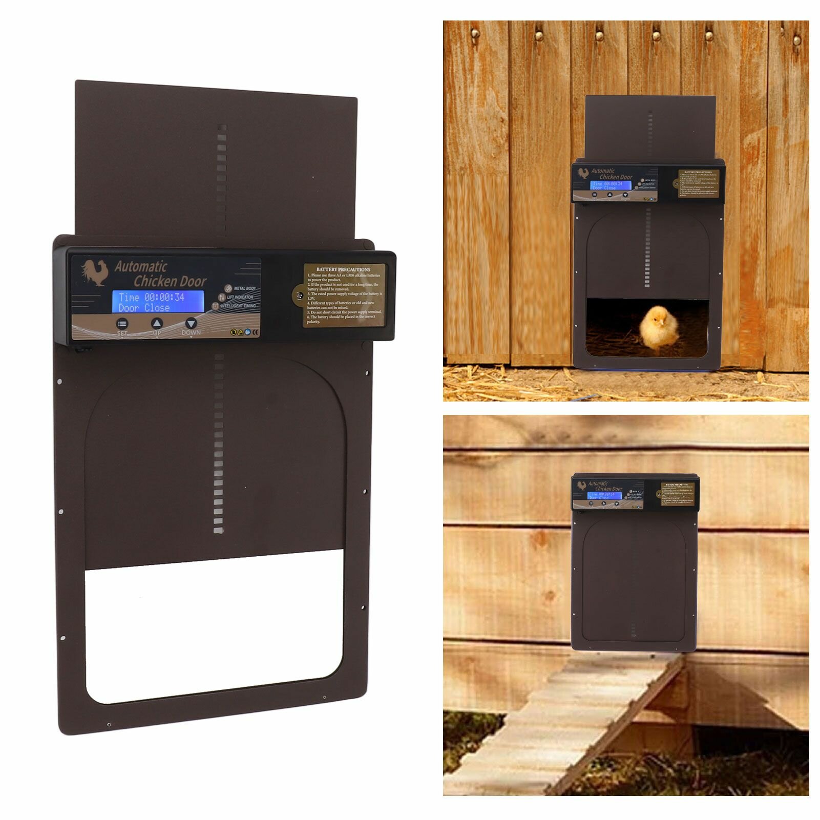 Дверь курятника с автоматическим хронометражем из водонепроницаемого алюминиевого сплава Farm IP45, коричневая