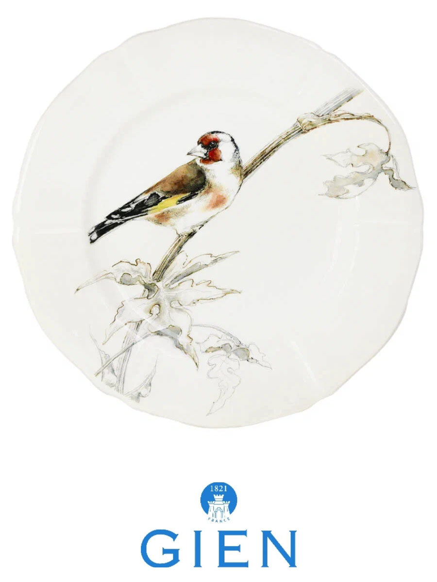 Тарелка для канапе Gien Oiseaux Foret Щегол, 17 см, фаянс, 1 шт.