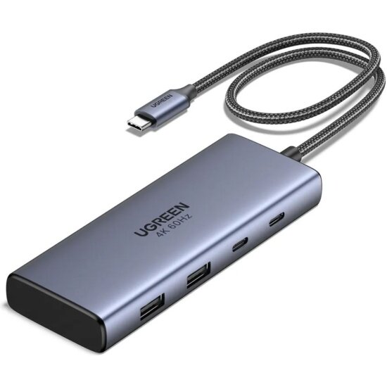 Хаб (разветвитель) Ugreen CM498 7 в 1: USB-C - 2хUSB-A 3.2, 2хUSB-C 3.2, 2хHDMI, PD, 4Kх60Гц, серый (45379)