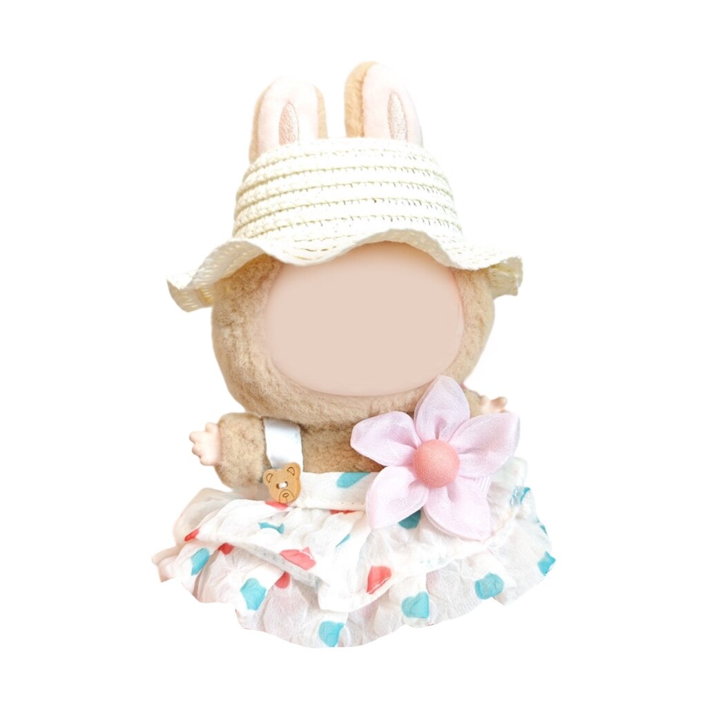 Летний комплект одежды для куклы 17 см: платье и соломенная шляпа с аксессуарами