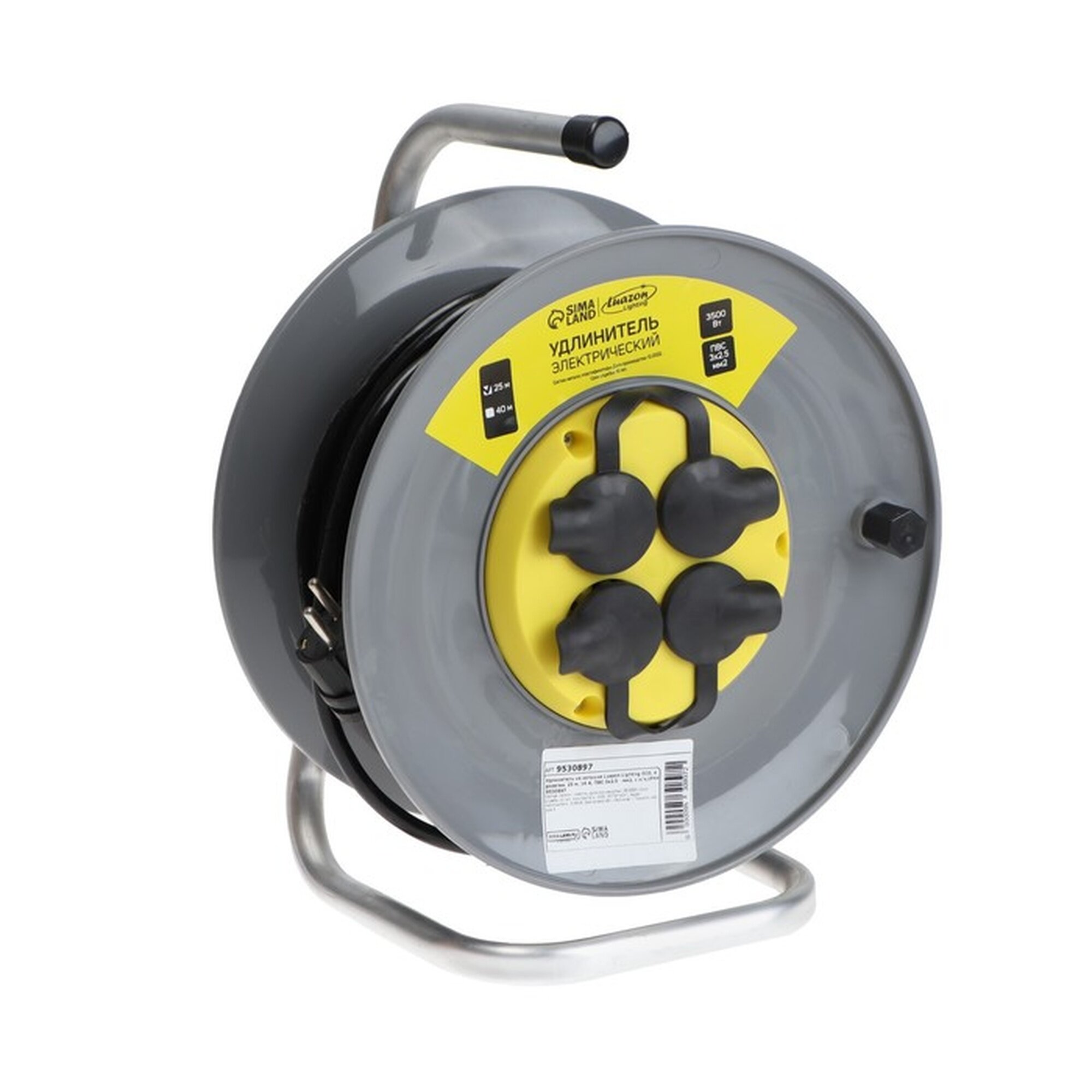 Удлинитель на катушке Luazon Lighting ECO, 4 розетки, 25 м, 10 А, ПВС 3х0.75 мм2, с з/к, IP44