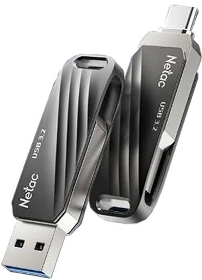 Накопитель USB 3.0/USB Type-C 64Гб Netac US11 (NT03US11C-064G-32BK), черный/серебристый