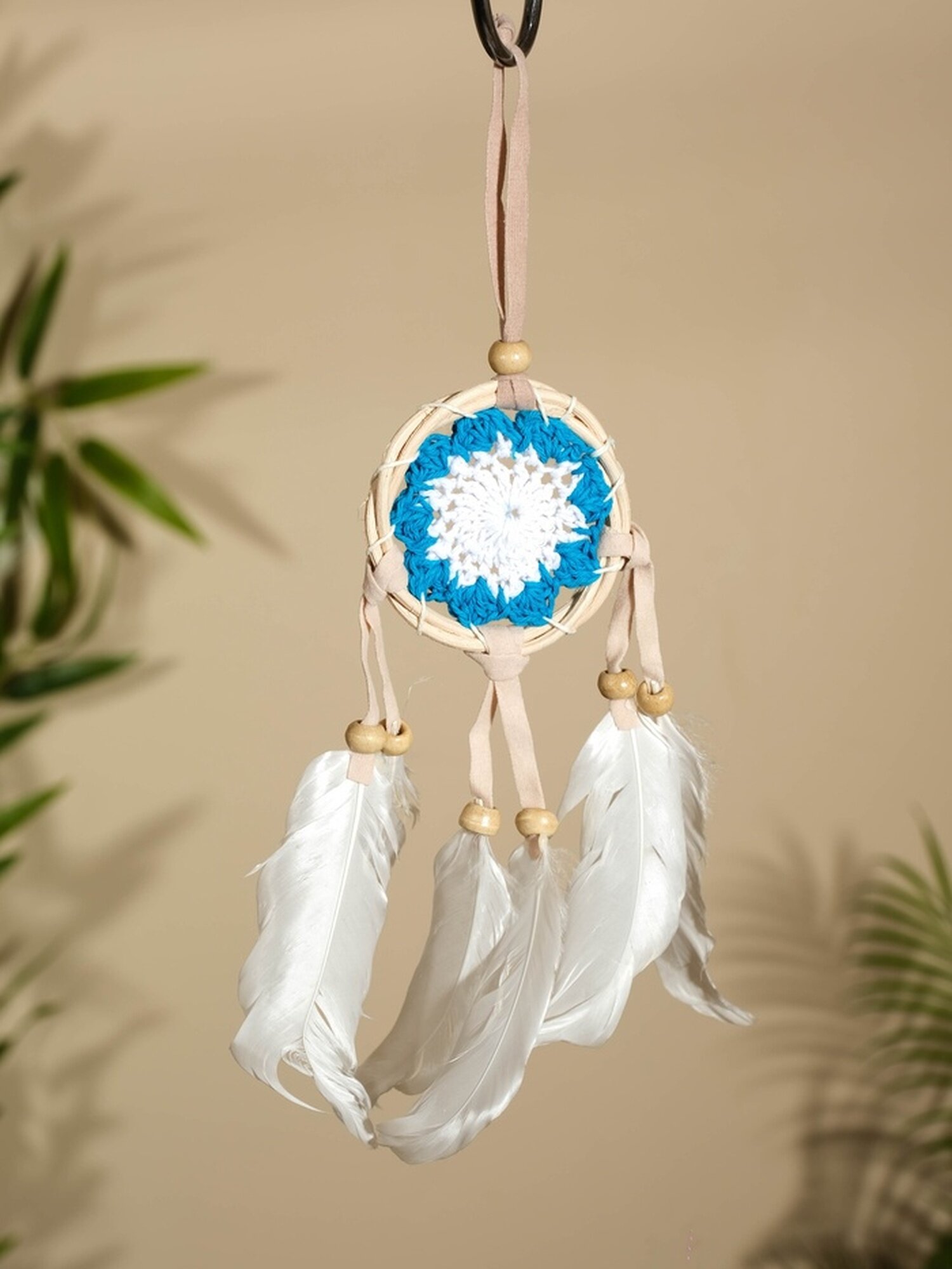 Ловец снов Сима-ленд, дерево, текстиль, пластик, 7 x 30 см, бело-голубой