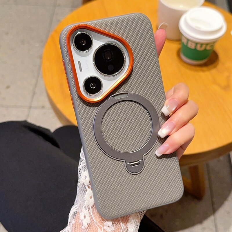 Чехол для Huawei Pura 70/Хуавей Пура 70 Магнитный кронштейн антиударный чехол, матовая поверхность, металл, резина, ударопрочный, Huawei, Huawei Pura 70, чехол-кардиомонитор, gray