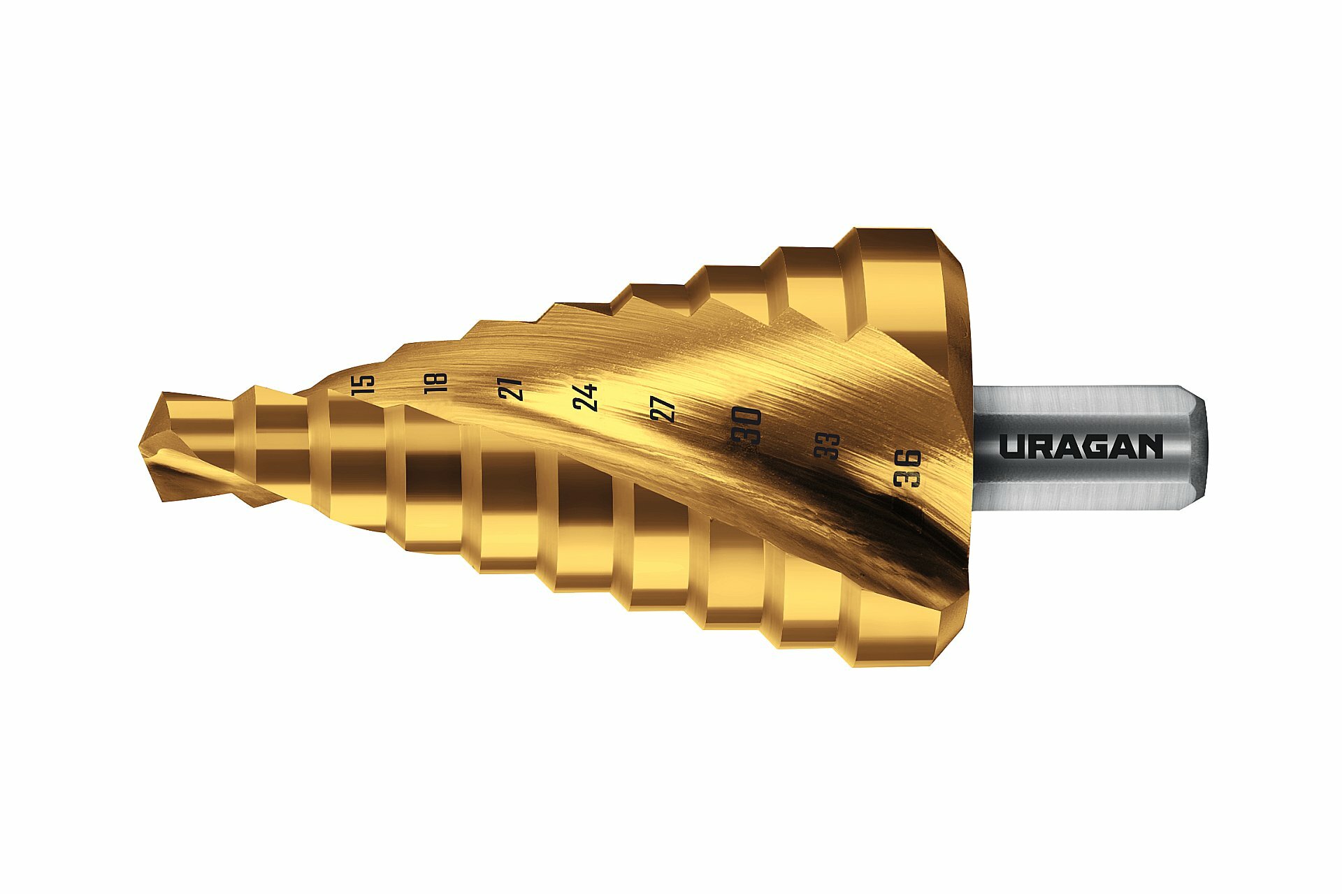 Сверло ступенчатое URAGAN, 9-36мм, 10 ступеней, винтовая спираль