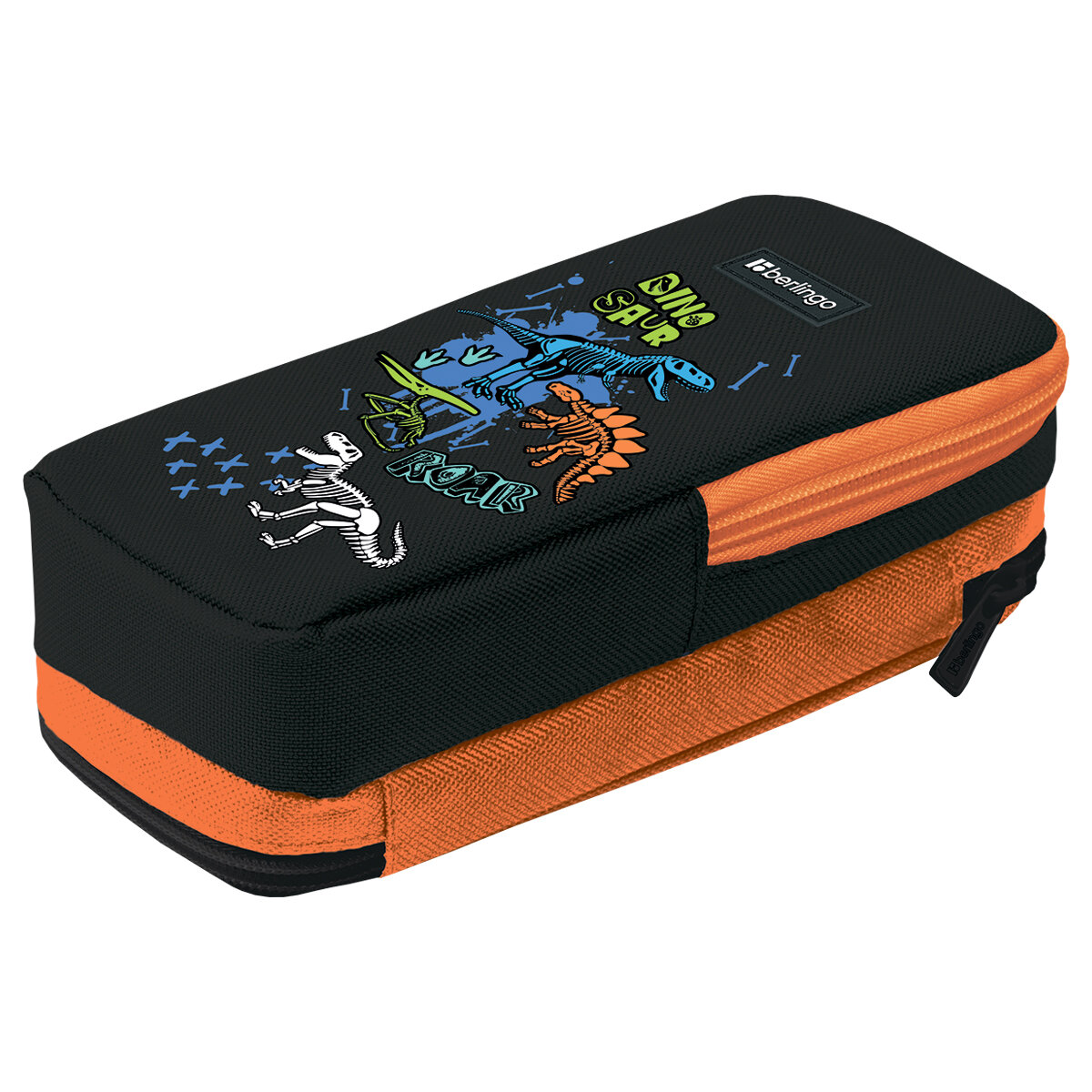 Пенал 2 отделения, 205*80*55 Berlingo "Dinosaur", полиэстер, внутренний органайзер, магнит