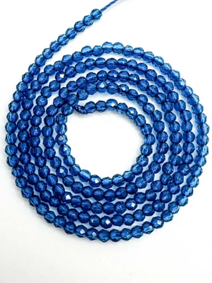 0720 Бусины сапфирово-синие кристаллы для колье 2 мм 1 нить