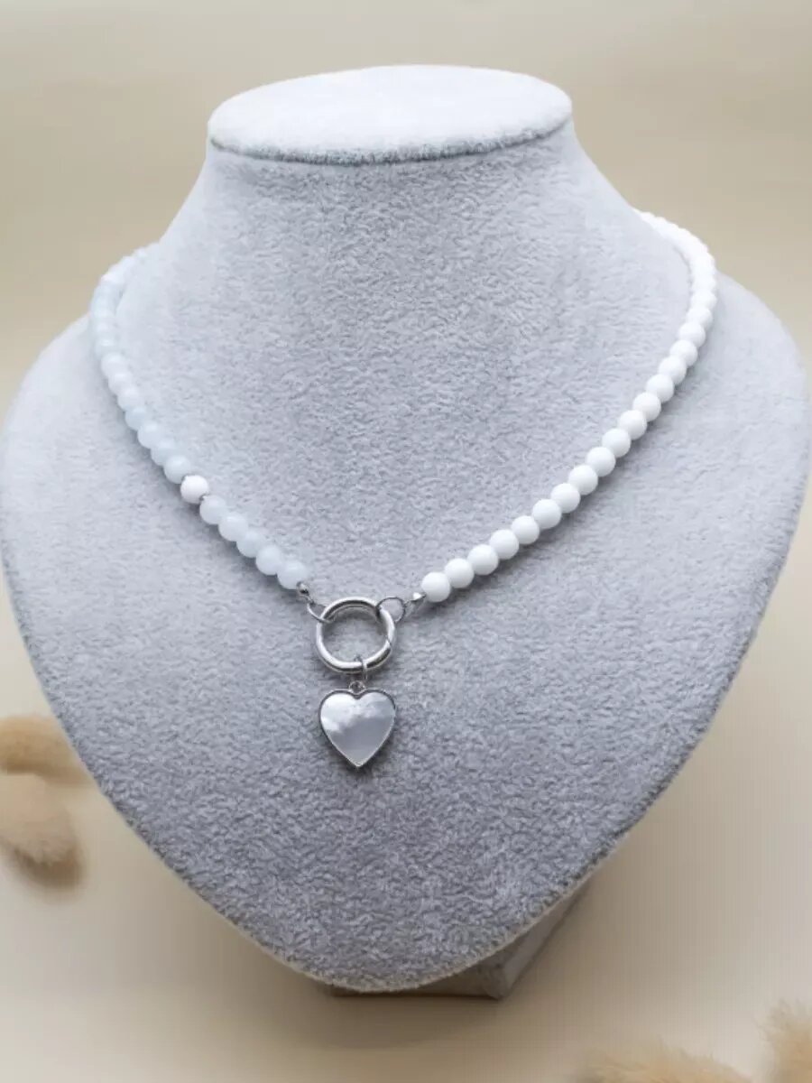 Колье, перламутр, агат, аквамарин