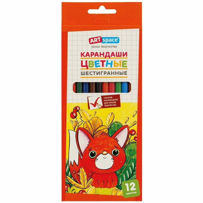 Карандаши цветные ArtSpace Милые зверушки, 12цв, заточен, картон, европодвес, CP_41020