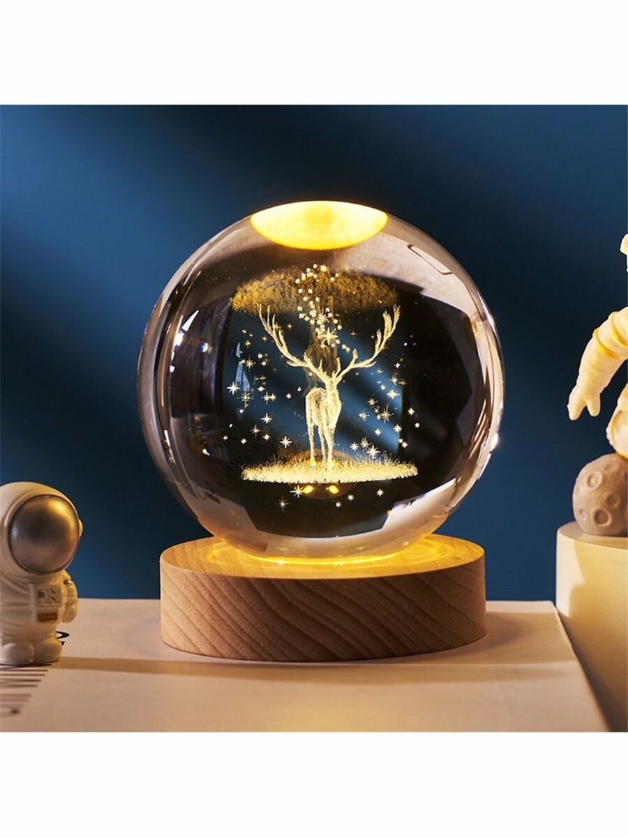 Ночник светильник планета Сатурн, 3D шар кристалл, мини