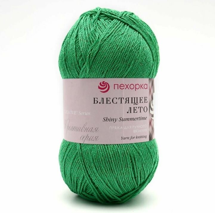 Пряжа Пехорка Блестящее лето 480 яркая зелень (100г/380м, упаковка 5 мотков)