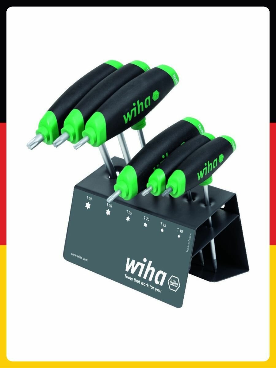 Набор отверток Wiha с Т-образной рукояткой в мастерской, 6 предметов T10-T40 с