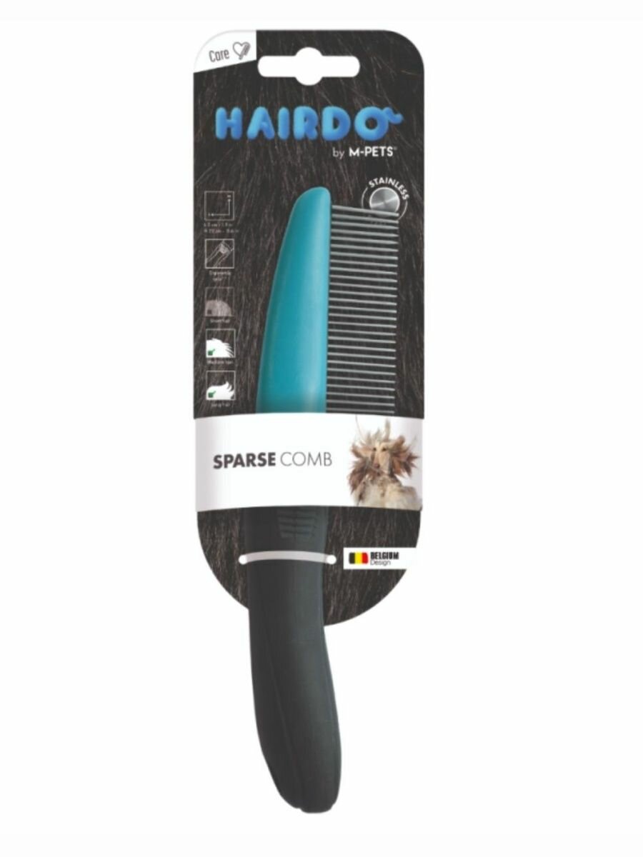 Расческа SPARSE для вычесывания среднешерстных и длинношерстных кошек и собак мелких, средних и крупных собак M-PETS, редкие зубья, 22 см