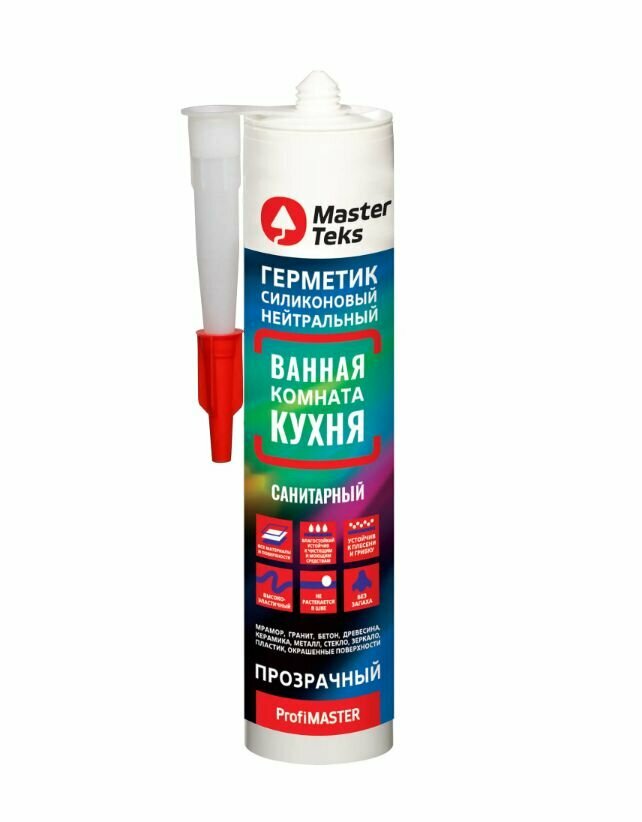 Герметик силиконовый нейтральный для ванной комнаты и кухни 280 мл прозрачный