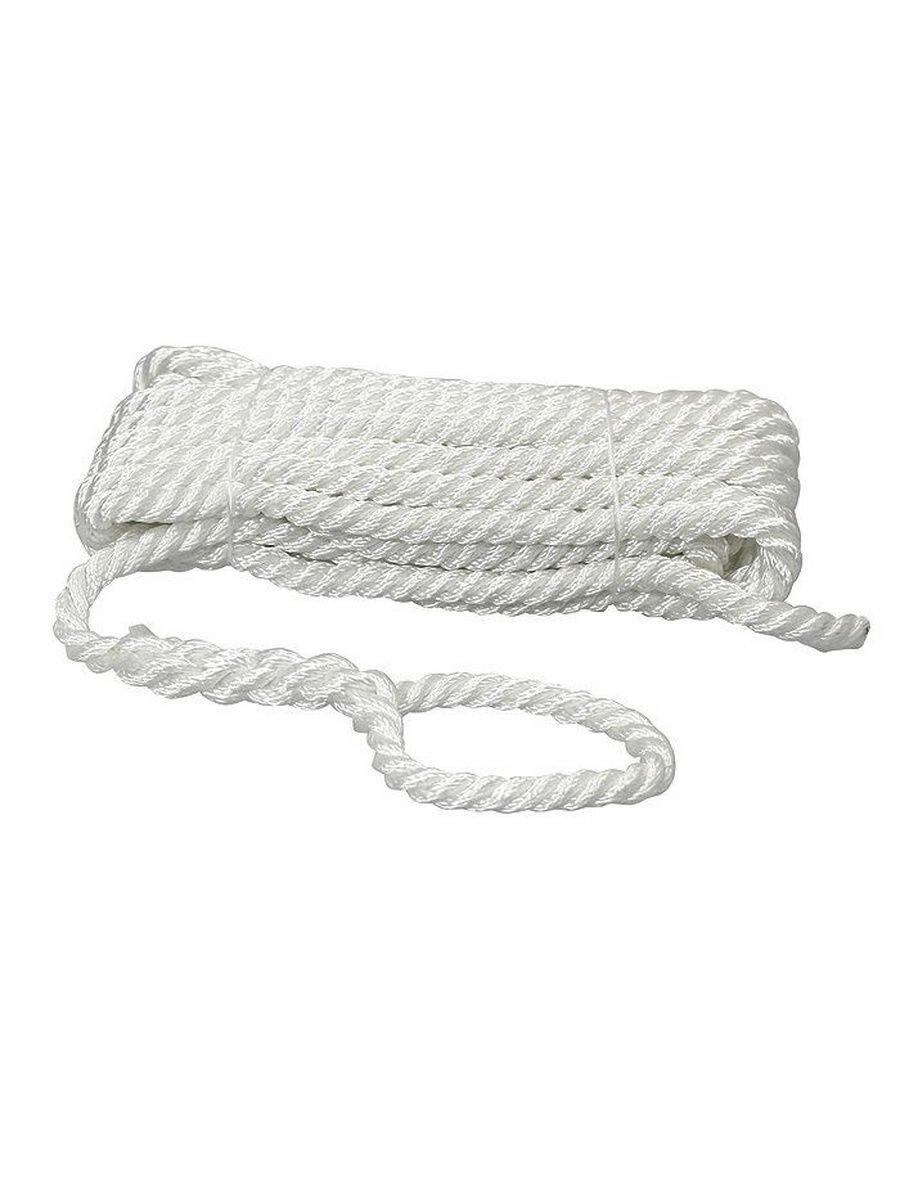 Швартовый конец 14 мм, длина 10 м, 3-х прядный канат, фал c огоном (петлей), белый