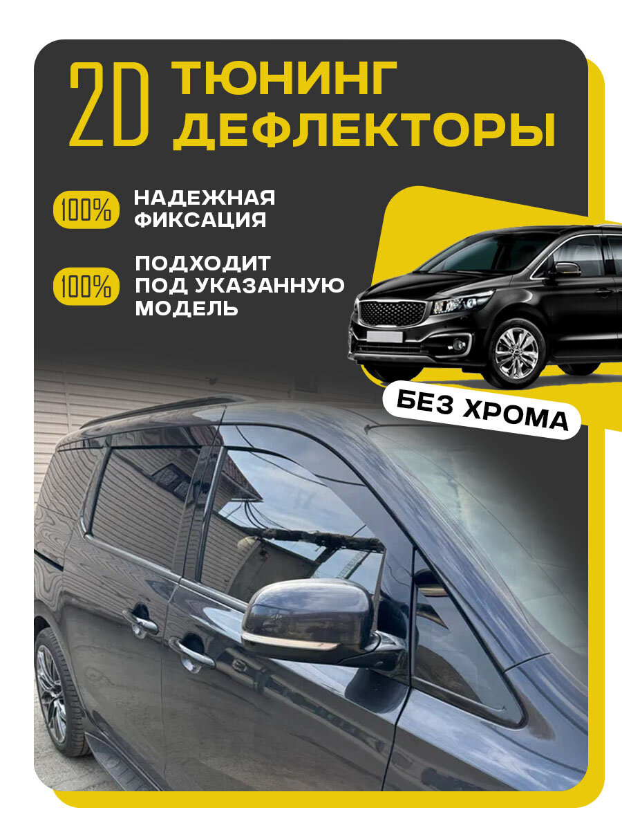 Плоские тюнинг дефлекторы для Kia Carnival (2014-2021) 3 поколение / Ветровики на Киа Карнивал. Комплект 8 шт.