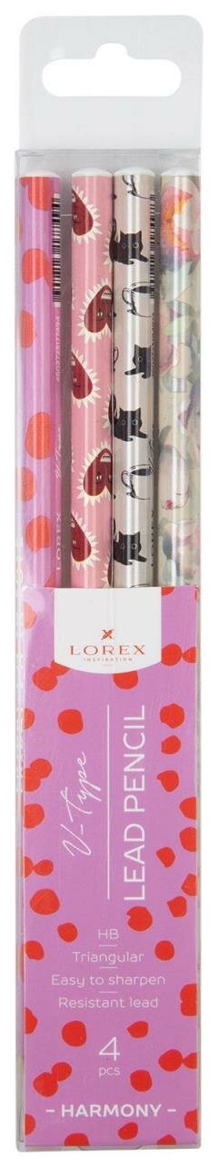 Набор чернографитных карандашей деревянные LOREX V-TYPE HARMONY 4 шт НВ заточенные, трехгранные
