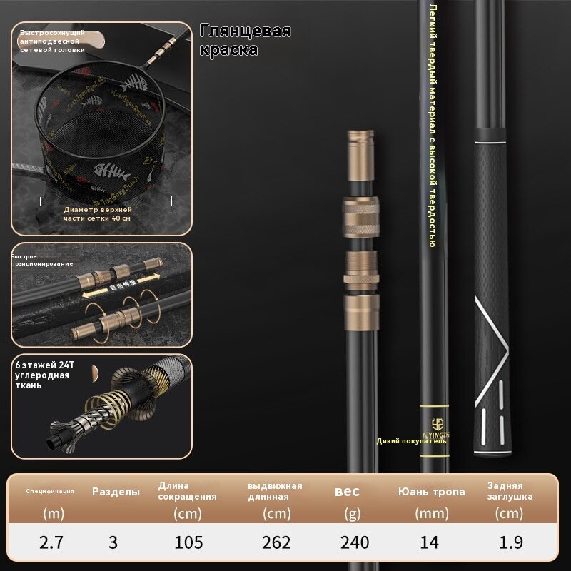 Карбоновый рыболовный подсачек - телескопический, сверхлегкий и прочный