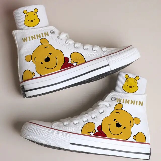 Холщовая обувь Disney с Микки Винни-Пухом, новые летние дышащие туфли для досок, трендовая женская обувь в корейском стиле, милая повседневная обувь с высоким берцем