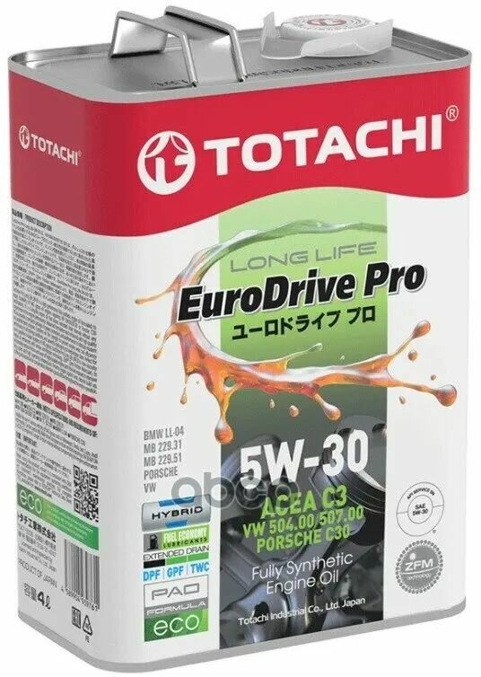 Масло TOTACHI Totachi Eurodrive Pro Ll Fully Synthetic 5w-30 Api Sn, Acea C3 4л