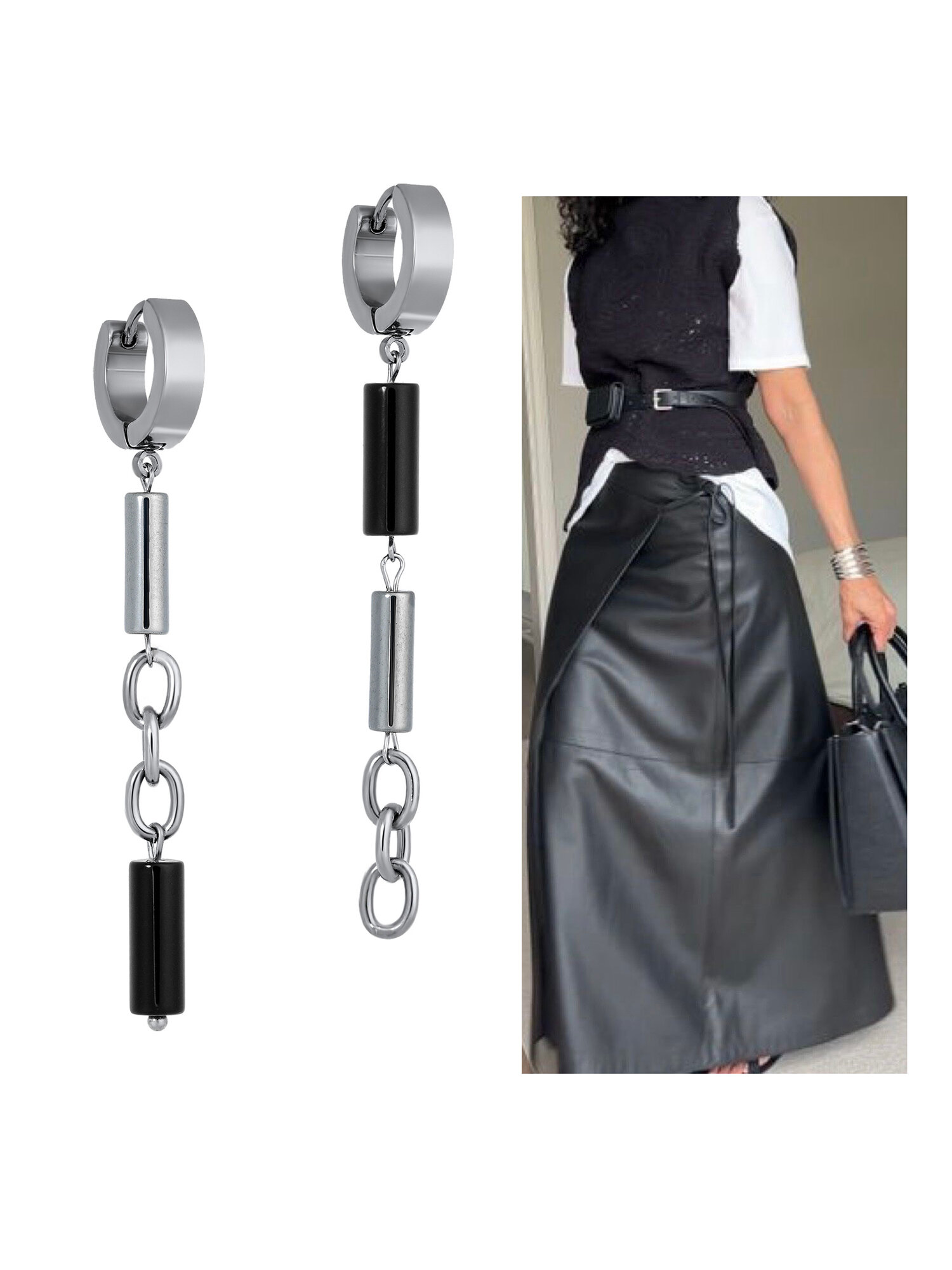 Серьги, агат, гематит