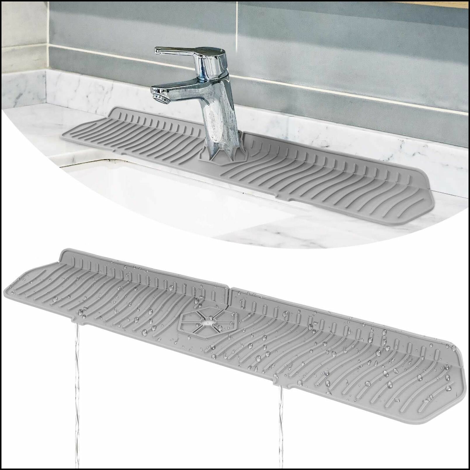 Силиконовый коврик для крана, брызговик, сливная накладка, 61 см x 14 см, Сушильная столешница для ванной комнаты и кухонной раковины, серый