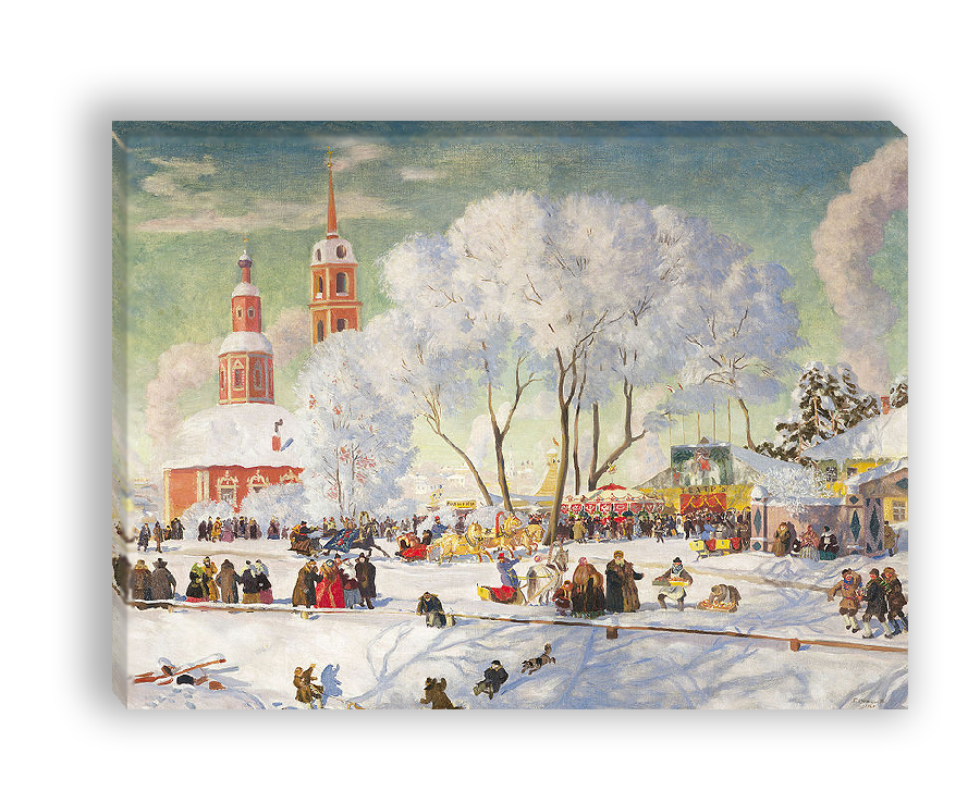 "Гуляние на масленицу", Кустодиев Борис Михайлович, картина (репродукция) (60х45 см / на подрамнике)