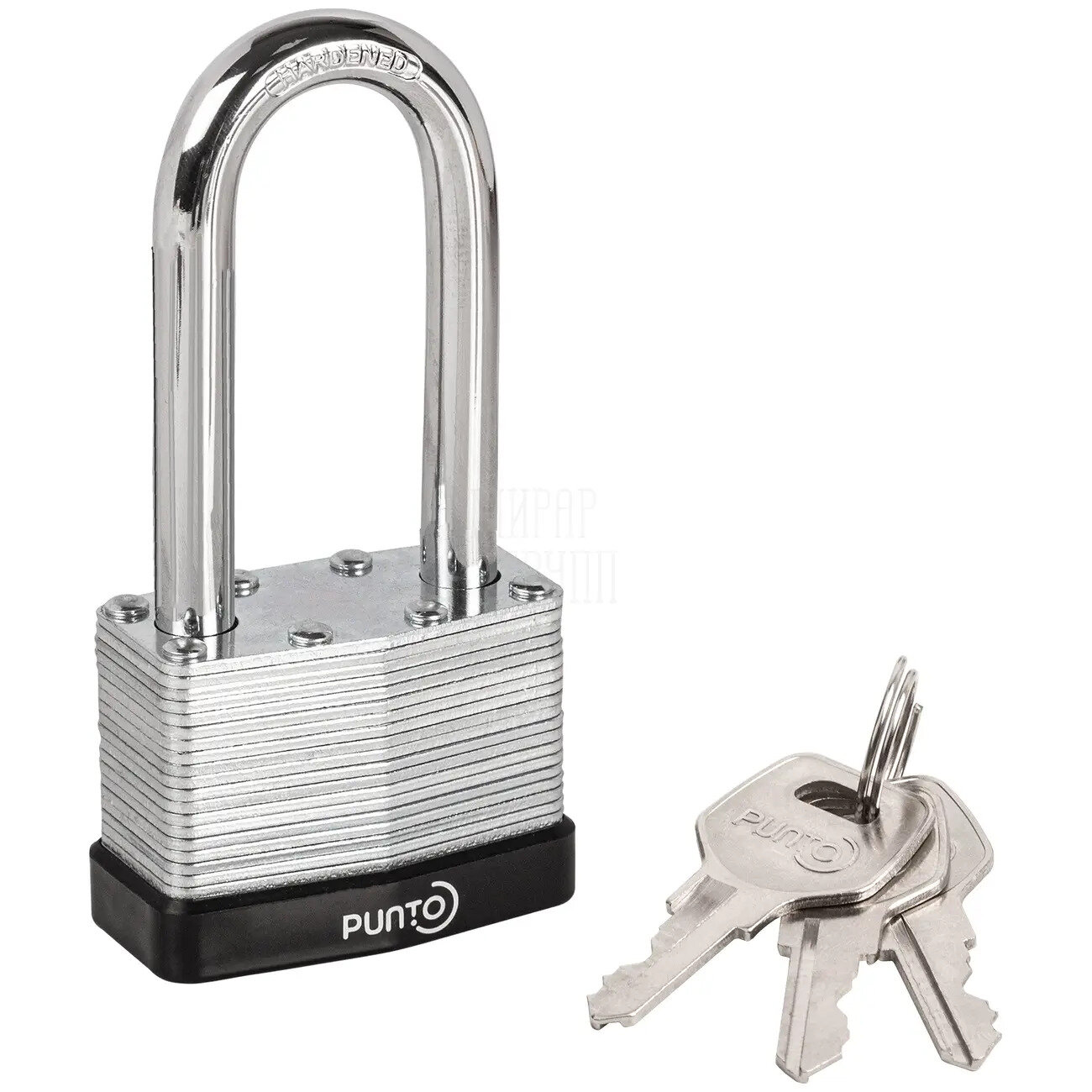 Замок Punto (Пунто) навесной PK-6550L 3 key англ. длиная дужка никель