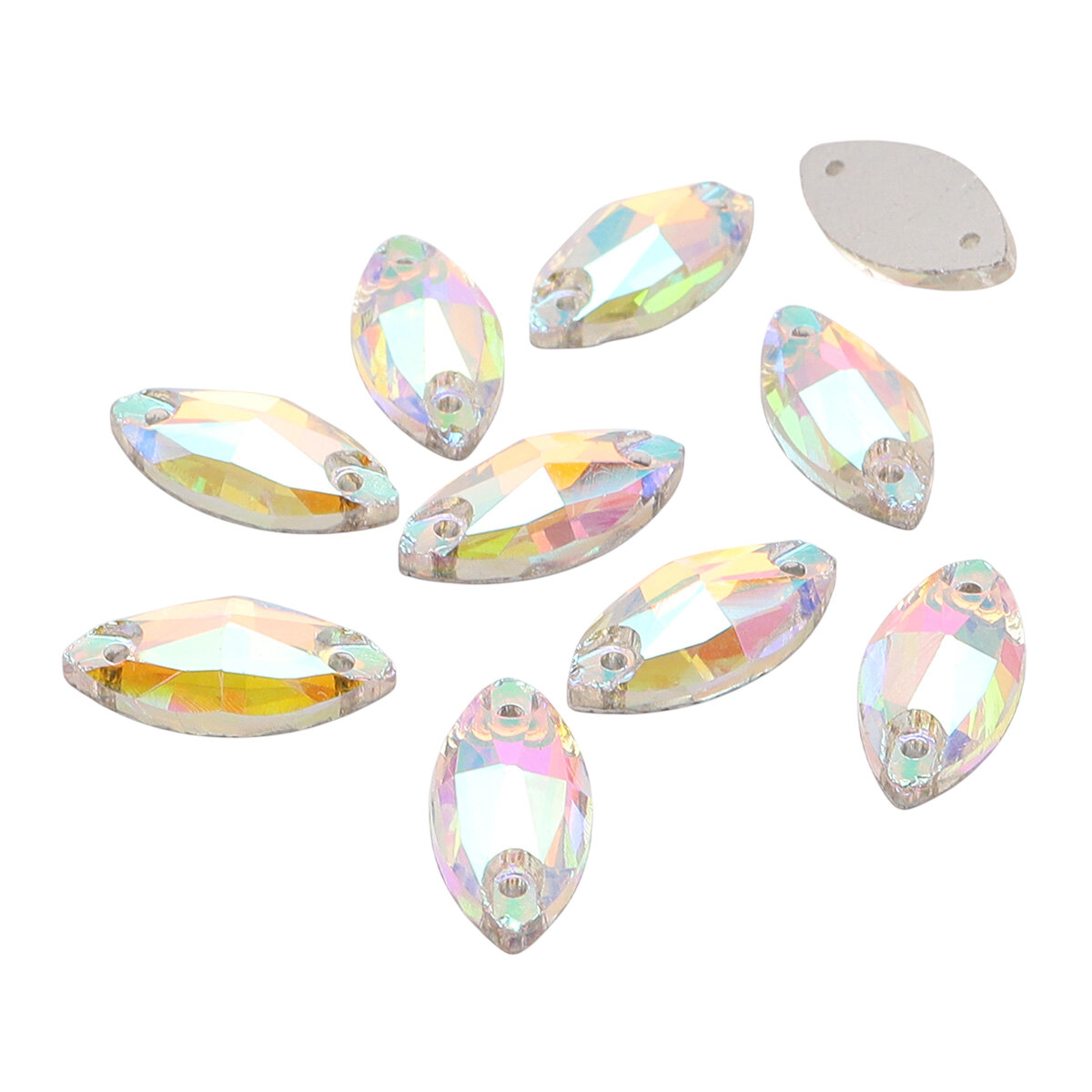 Стразы пришивные 'миндаль', 7*15 мм, 10 шт, хрустальные, белые с покрытием, Astra&Craft