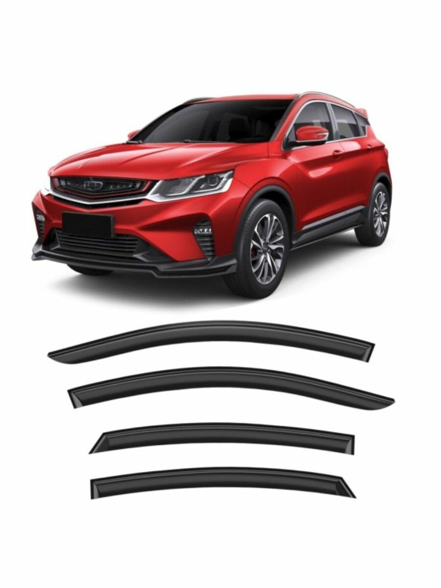 Дефлекторы неломающиеся 4 шт. для а/м Geely Coolray, Voron Glass DEFX0558